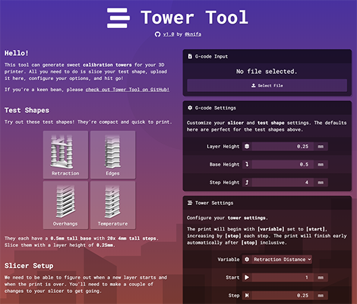 GitHub - Knifa/tower-tool: A tool for generating 3D printer calibration towers.