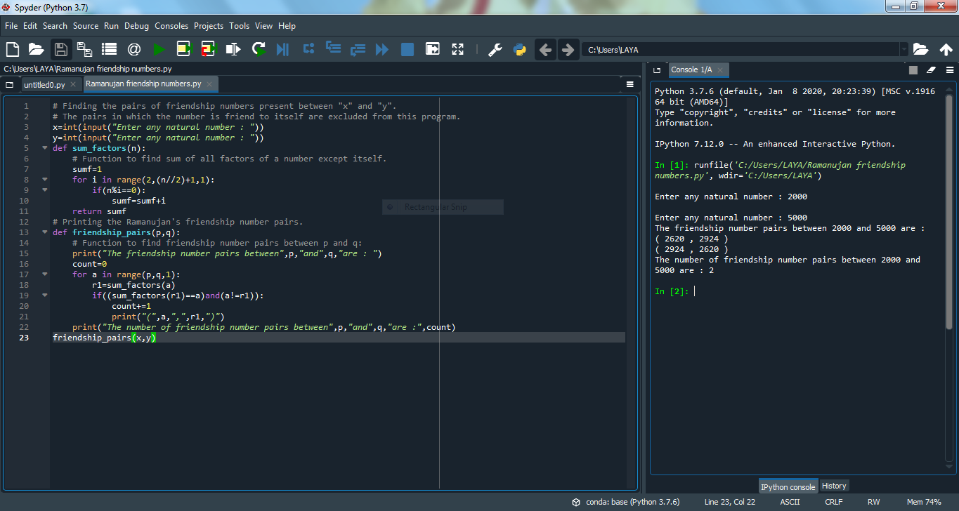 GitHub - laya-2002/Friendship-numbers: Python program to find Ramanujan ...