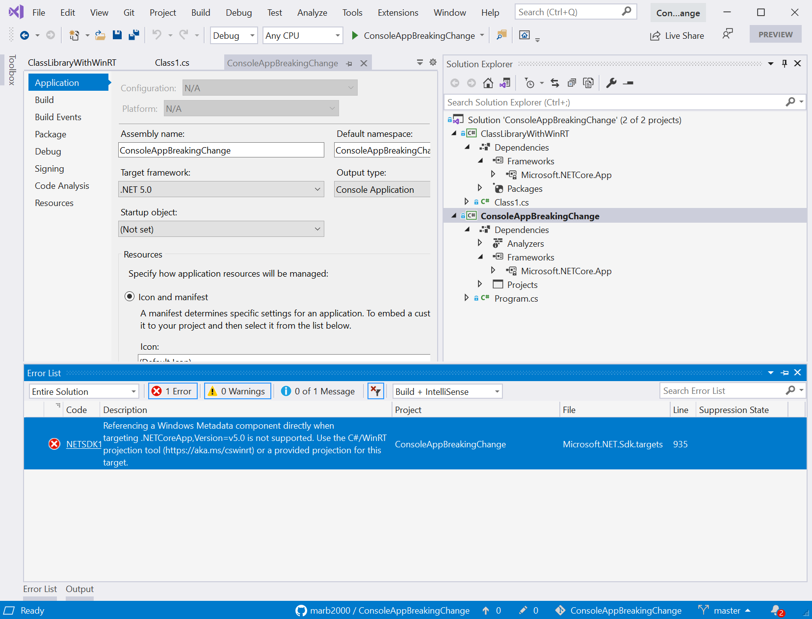 GitHub - marb2000/ConsoleAppBreakingChange: ReproNET5BreakingChange
