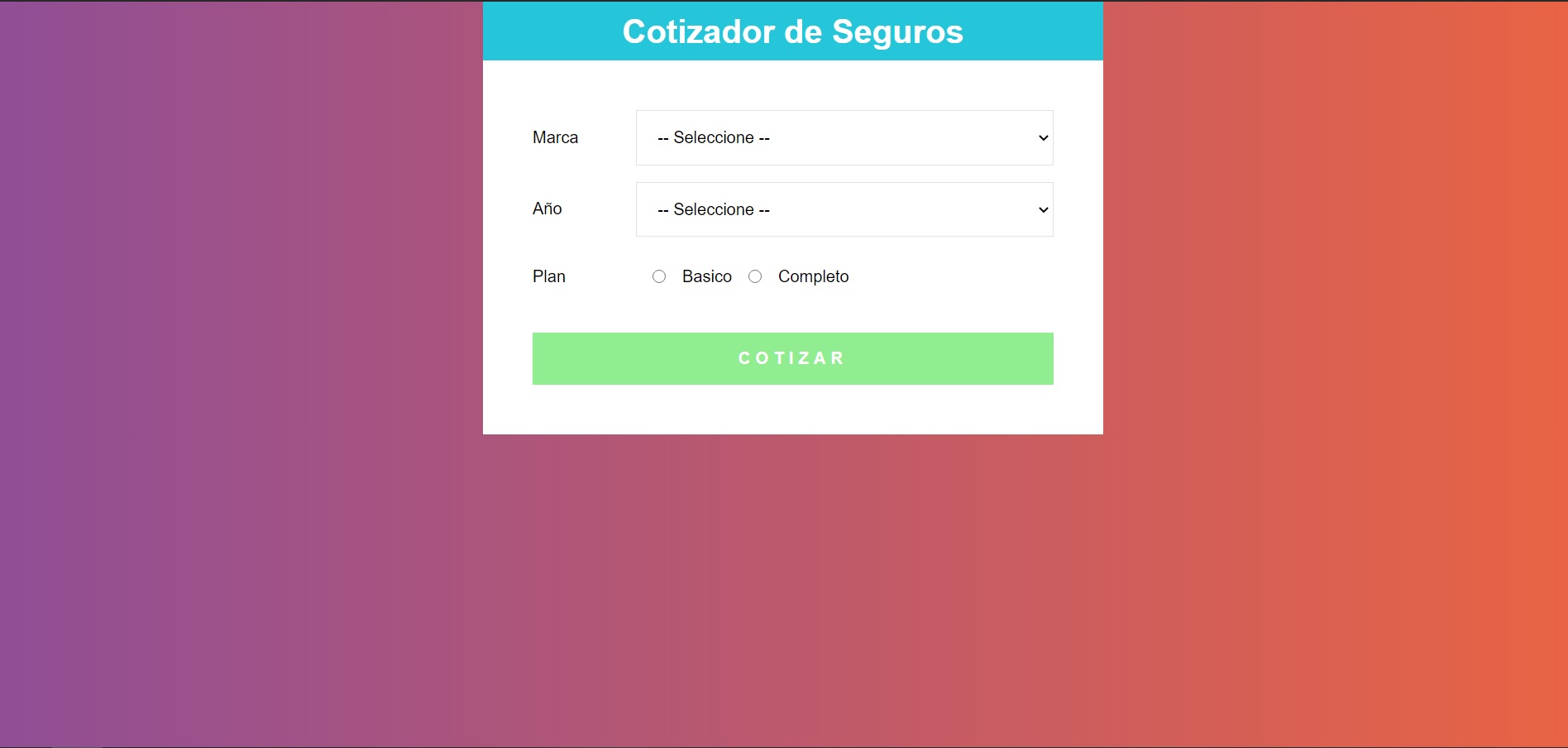 GitHub - jovanesDev/Cotizador-de-seguro-para-vehiculos: Simulador para cotizar seguros para vehiculo
