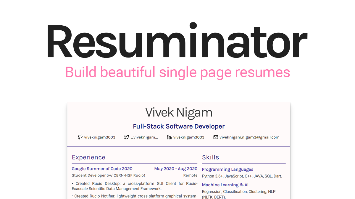 GitHub - resuminator/resuminator-landing: Resuminator-Build beautiful single-page resumes ...