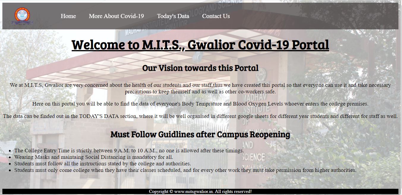 GitHub - km-07/MITS-Gwalior-Covid-19-Portal: This is the minor project on Web Development, where ...