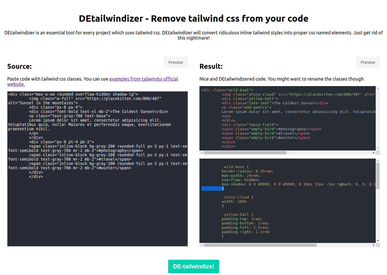 GitHub - macap/detailwindizer: tailwindcss exterminator