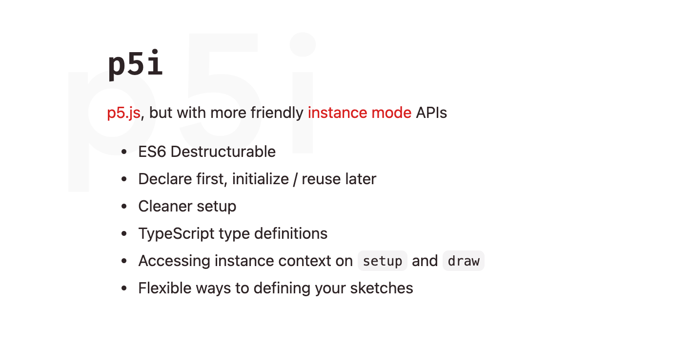 GitHub - antfu/p5i: p5.js, but with more friendly instance mode APIs