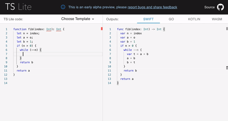 GitHub - BuilderIO/ts-lite: Compiled TypeScript. Generates Go, Swift ...