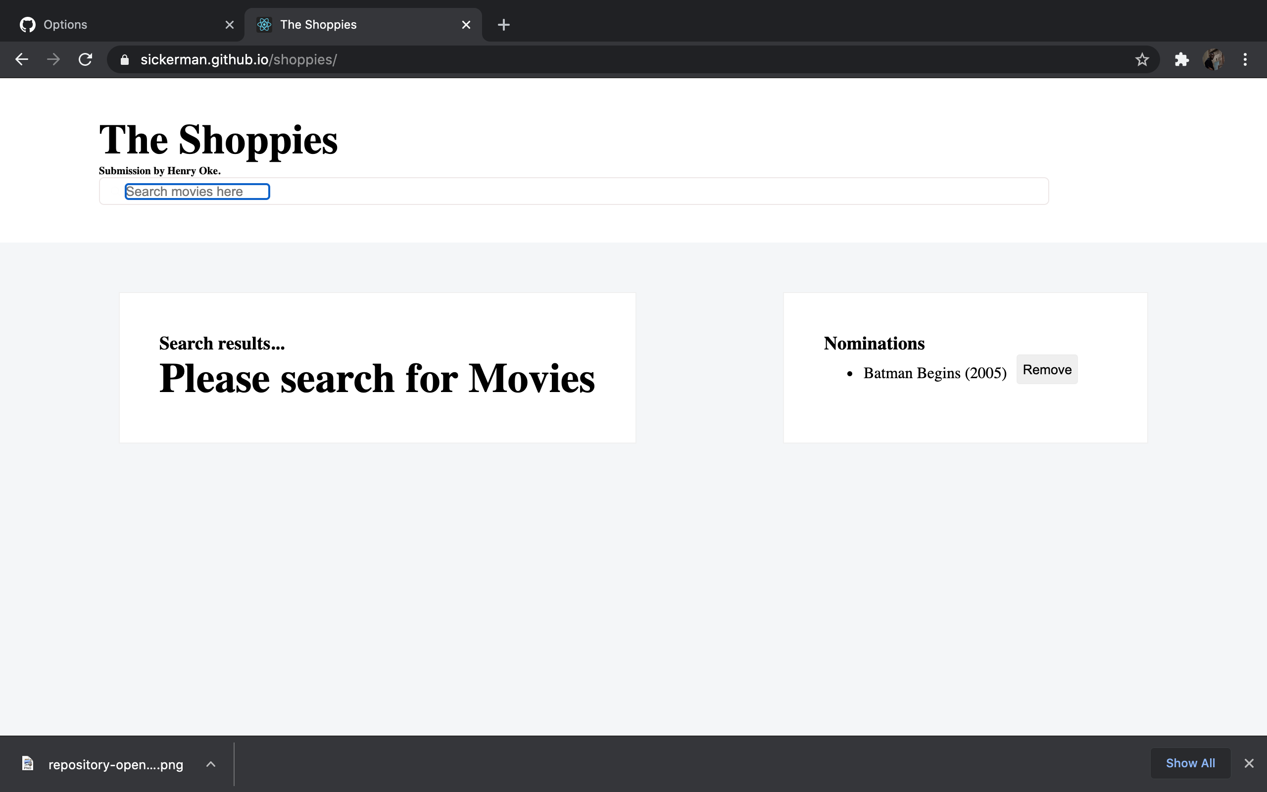 GitHub - ok3dotdev/shoppies: Shopify UX Challenge APP. Made with React