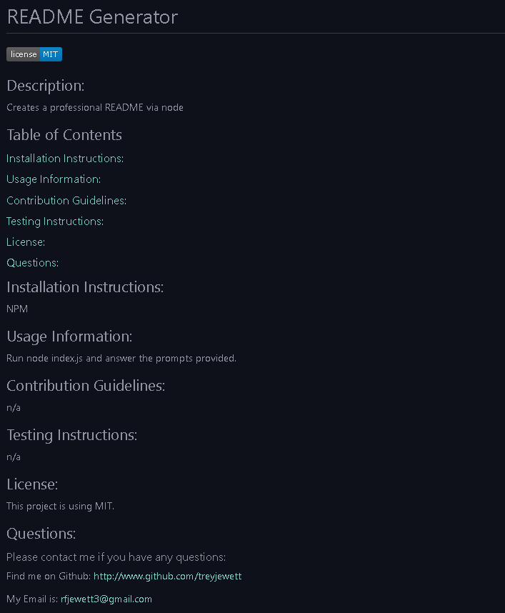 Github Treyjewett Readme Generator Creates A Readme File Via Command Line Application