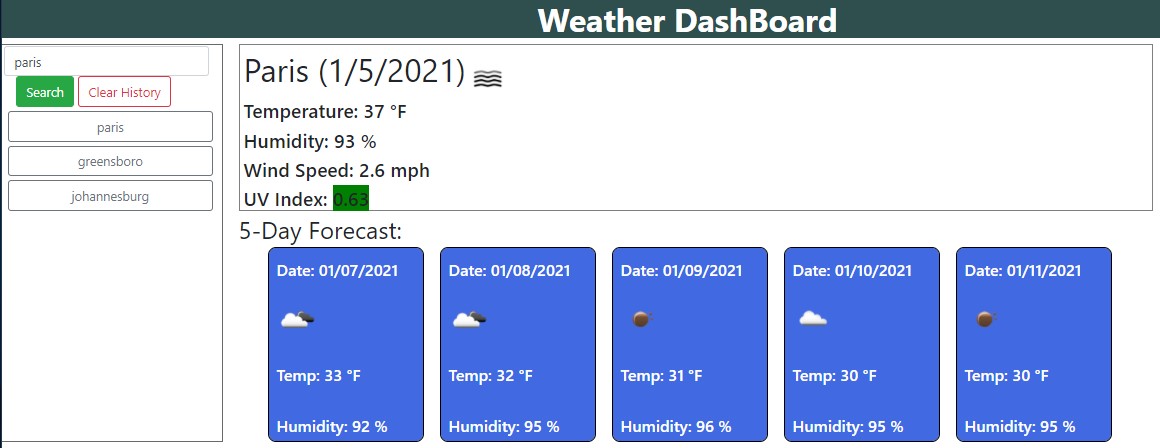 GitHub - nhounhou/WeatherDashBoard: Server-Side APIs: Weather Dashboard