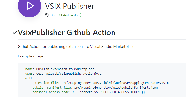 VSIX Publisher · Actions · GitHub Marketplace · GitHub