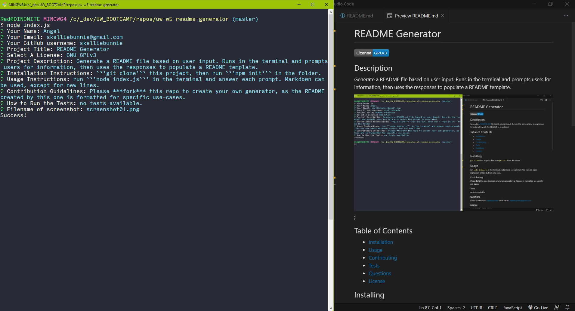 GitHub - skelliebunnie/uw-w5-readme-generator: README generator using nodeJS