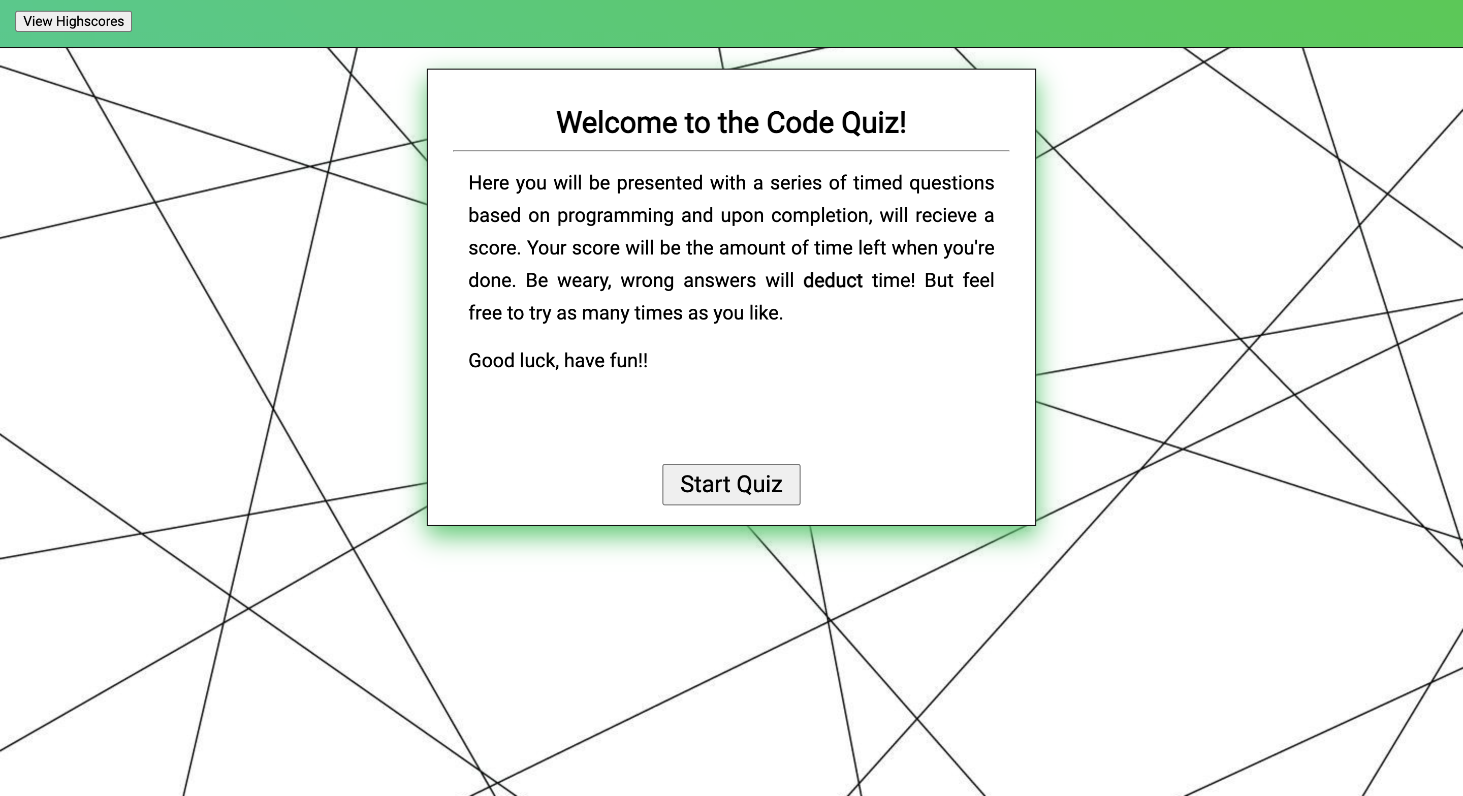 GitHub - Connerjm/Code-Quiz: This is the fourth homework in the bootcamp. I will be creating a ...