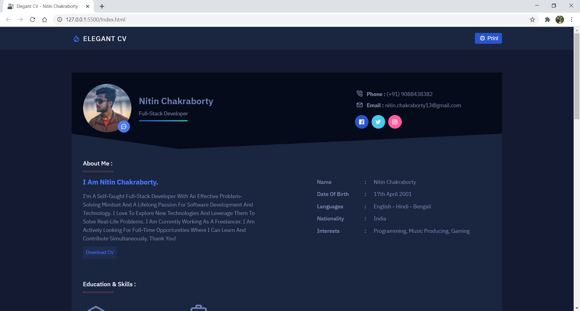GitHub - NitinChakraborty2001/Elegant-CV: The Personal Portfolio ...