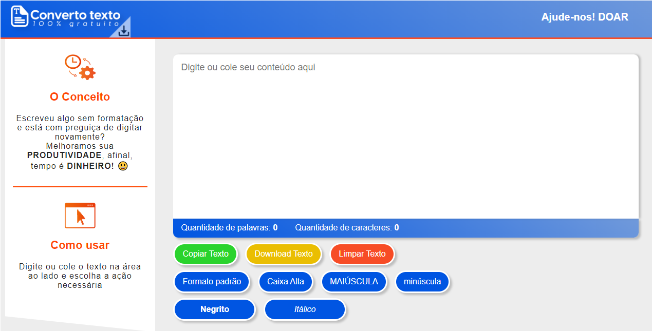GitHub - carloshbido/converto-texto: Site criado para ajudar você a formatar textos de forma ...