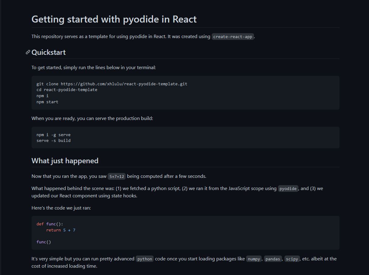 Github Xhluca React Pyodide Template A Simple Template To Get Started With Pyodide Inside React