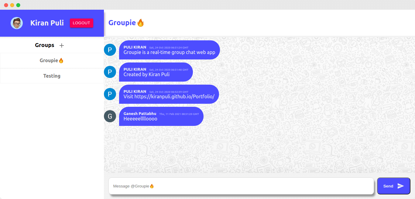 GitHub - kiranpuli/Groupie: Group Chat App