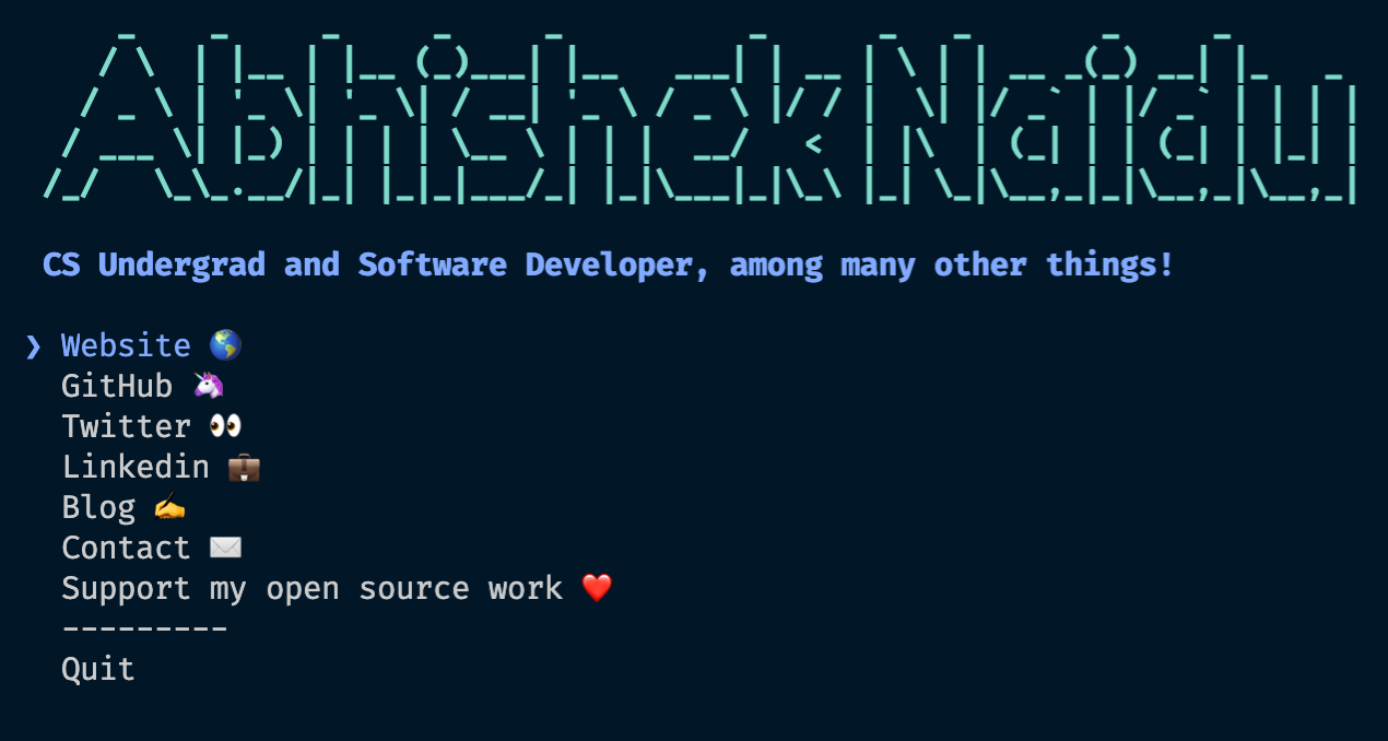 GitHub - abhisheknaiidu/abhisheknaidu-cli: The Abhishek Naidu CLI
