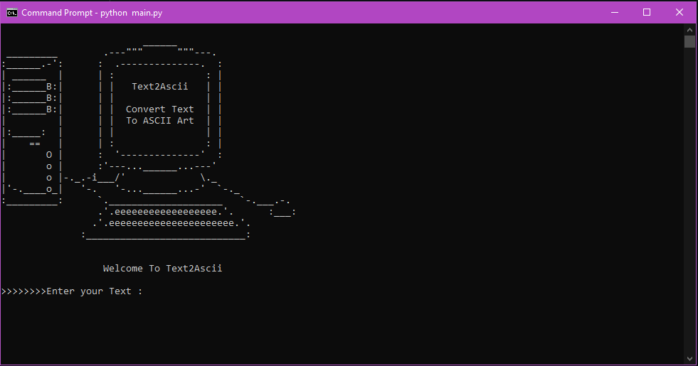 GitHub - ShivamA96/text2ascii: converts any string to ascii art