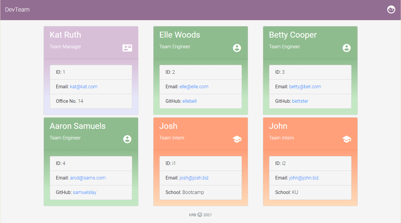 GitHub - katsign/devteam: A Node/Inquirer application, used to generate a styled webpage ...