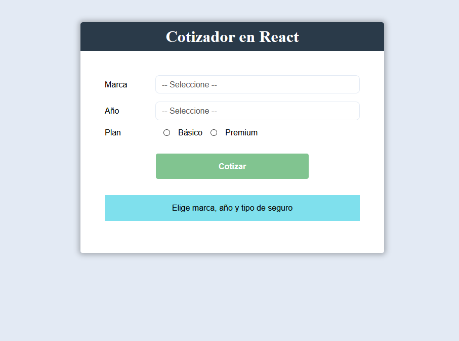 GitHub - lAntraXxXl/cotizador_seguros: Pequeño ejemplo de un cotizador de seguros creado en React