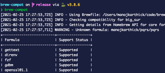 GitHub - manojkarthick/brew-compat: CLI tool to check homebrew formula compatibility for ...