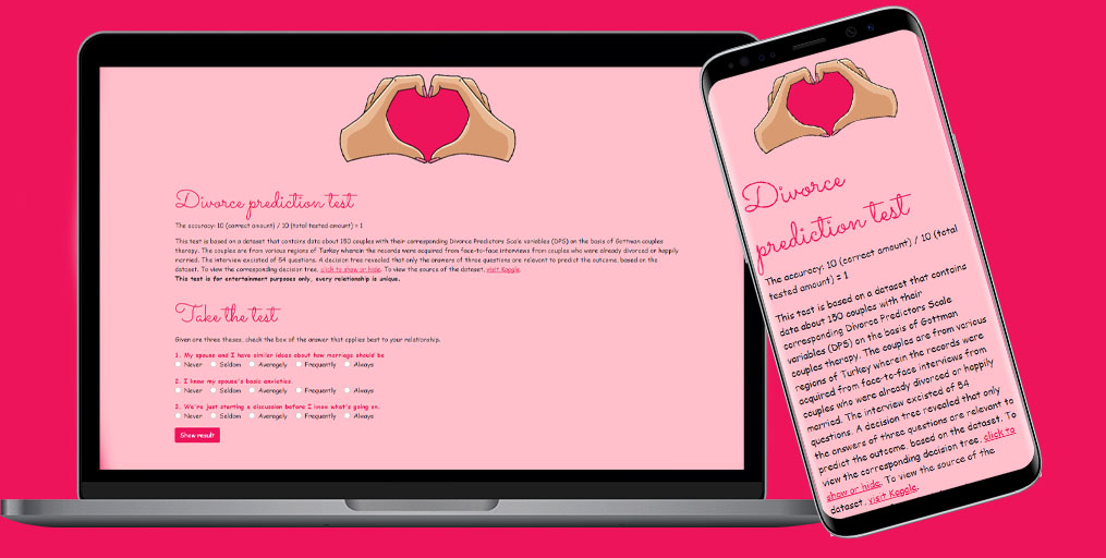GitHub - ttnvmbr/Divorce-prediction-ML5: Divorce prediction with ML5 and decision tree