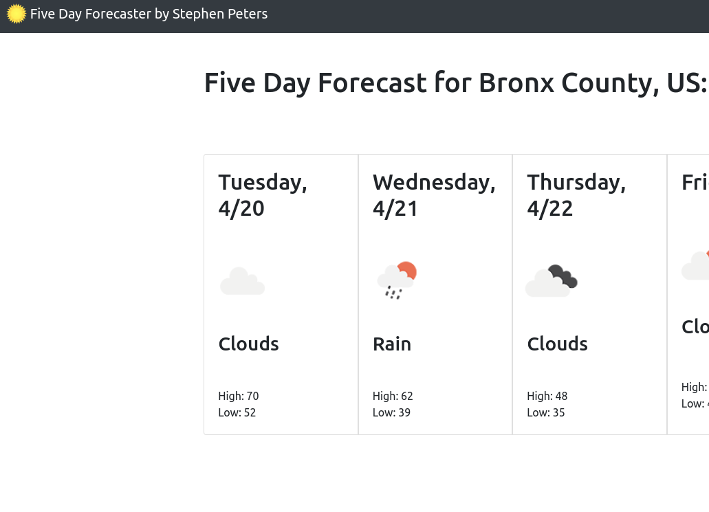 Github Stephepushreactfivedayforecast A React App That Displays A Five Day Forecast