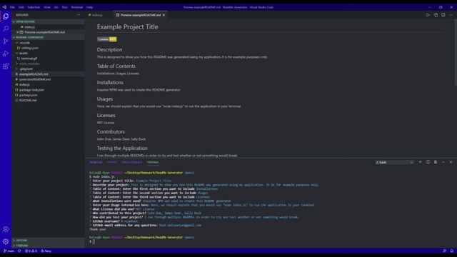 GitHub - k-ryanhunt/09-ReadMe-Generator: Using command line only, create a generator to use for ...