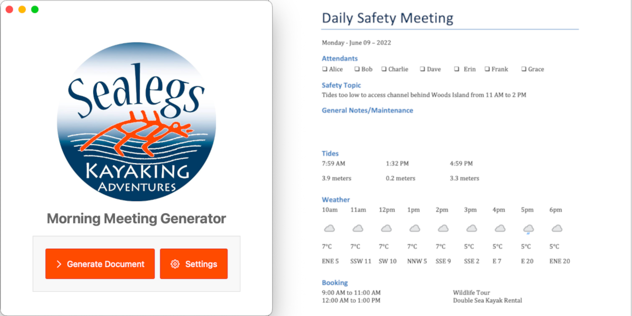 GitHub - BradHillier/Morning-Meeting-Generator: morning meeting generator for Sealegs kayaking ...