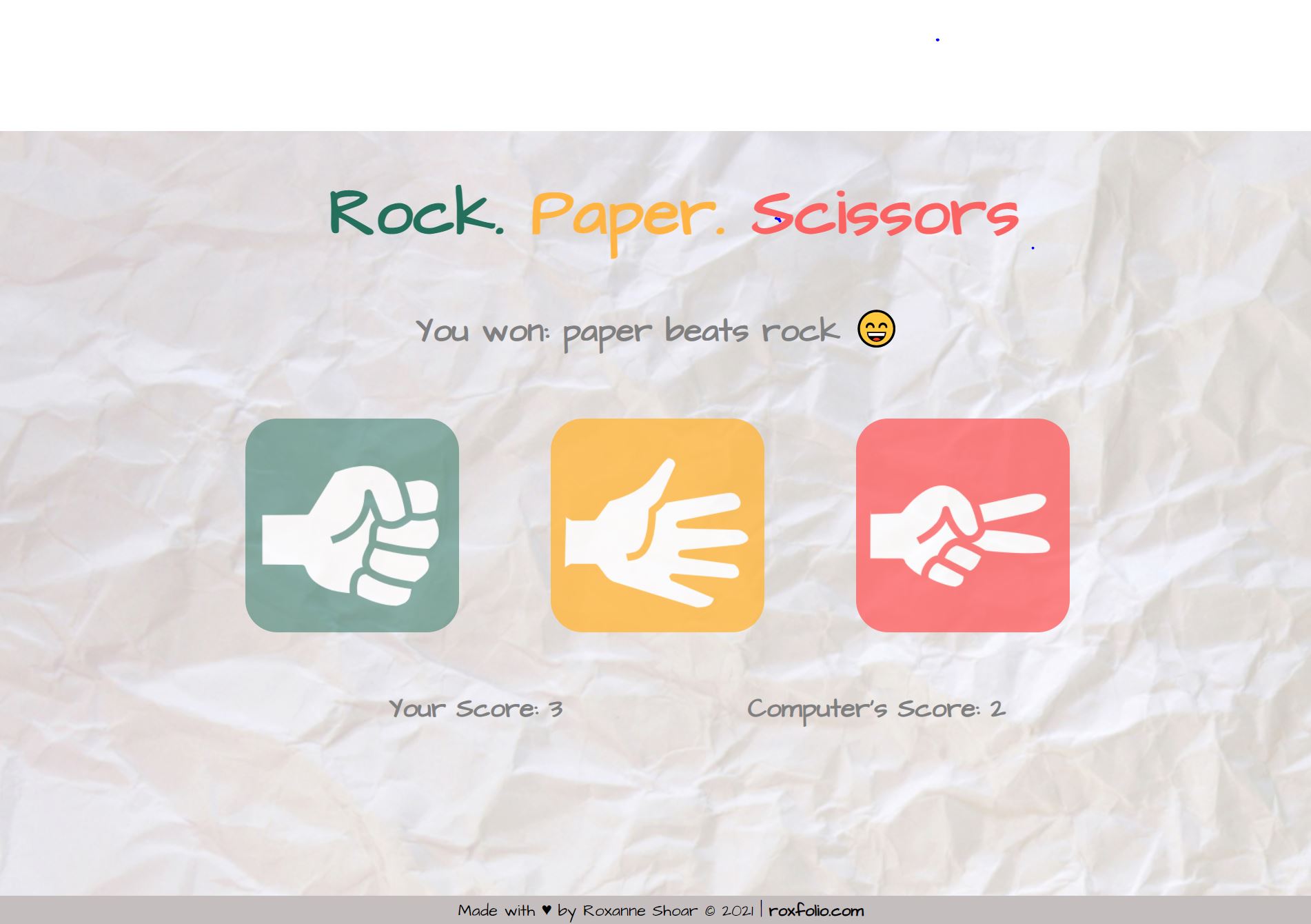GitHub - roxannecodes/Rock-Paper-Scissors: Rock Paper Scissors game ...