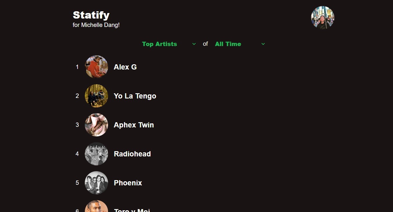 GitHub - michelledang/statify-public: View your Spotify stats like top artists, tracks and genres!