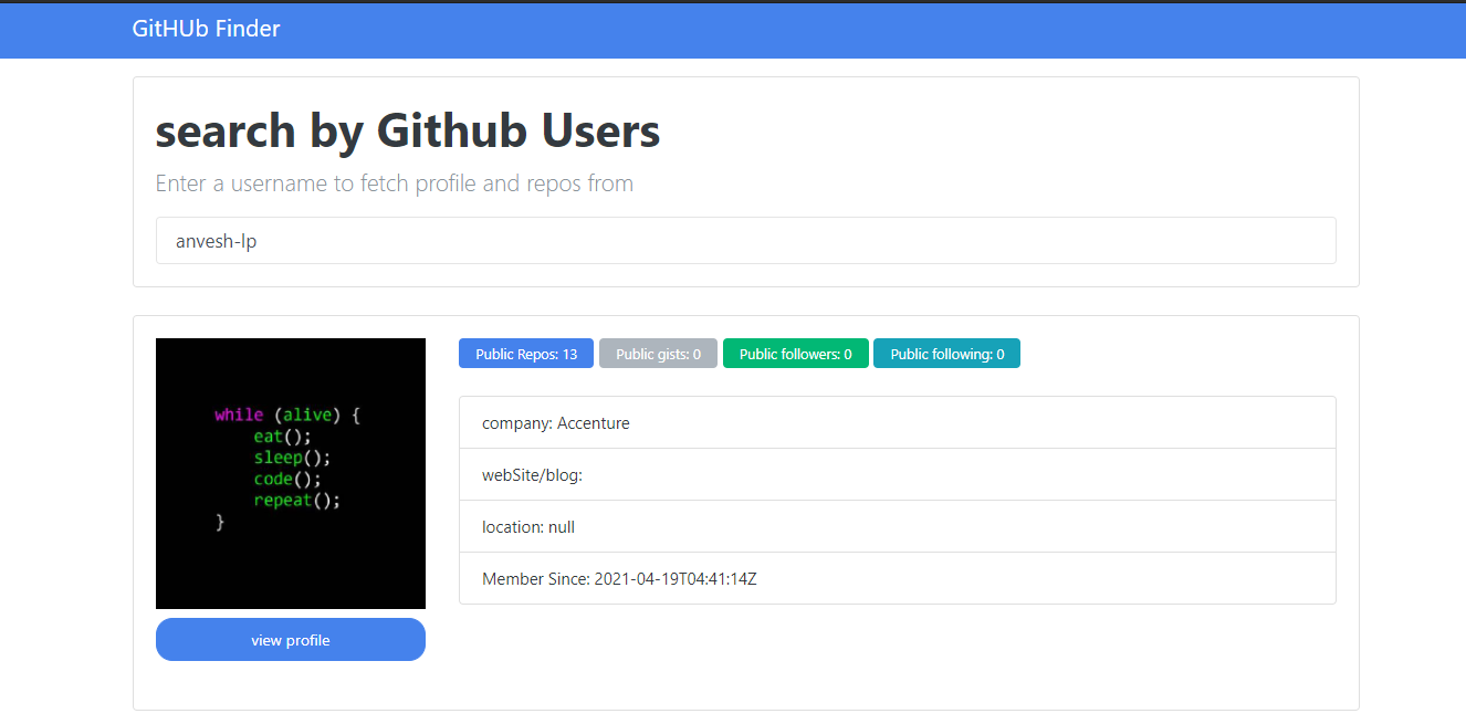 GitHub - anvesh-lp/GithubUserFinder: A javascript app to search users on github using github api