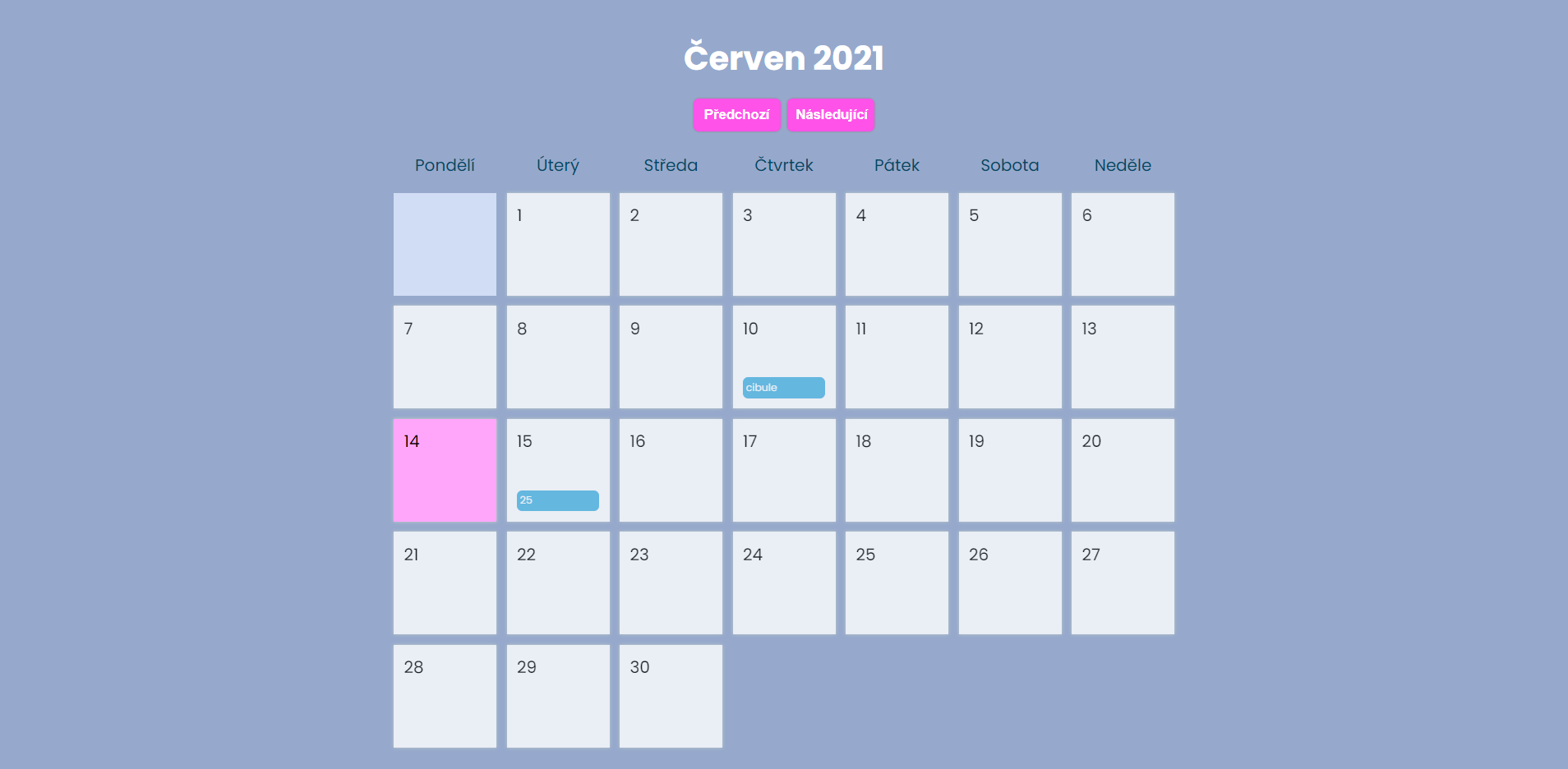 Github Zkopcilova Calendar Jednoduchý Kalendář S Událostmi Javascript