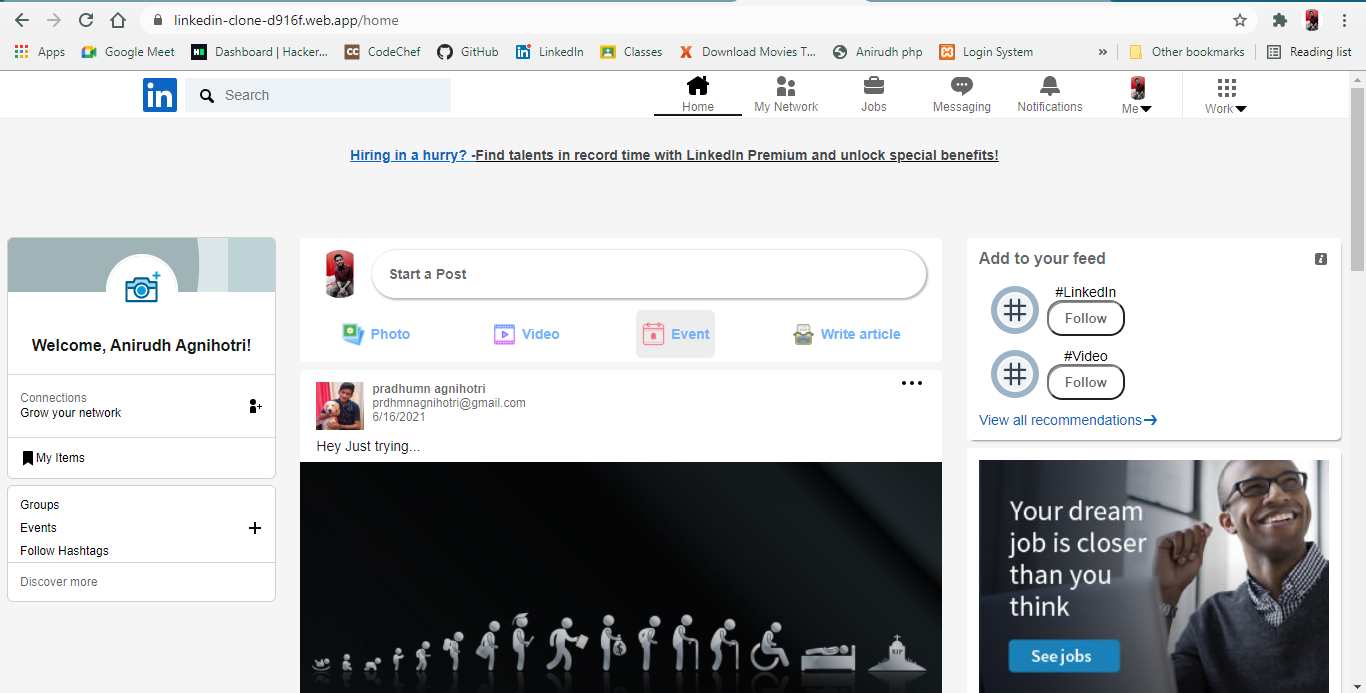 GitHub - AnirudhAgnihotri2902/Linkedin-clone