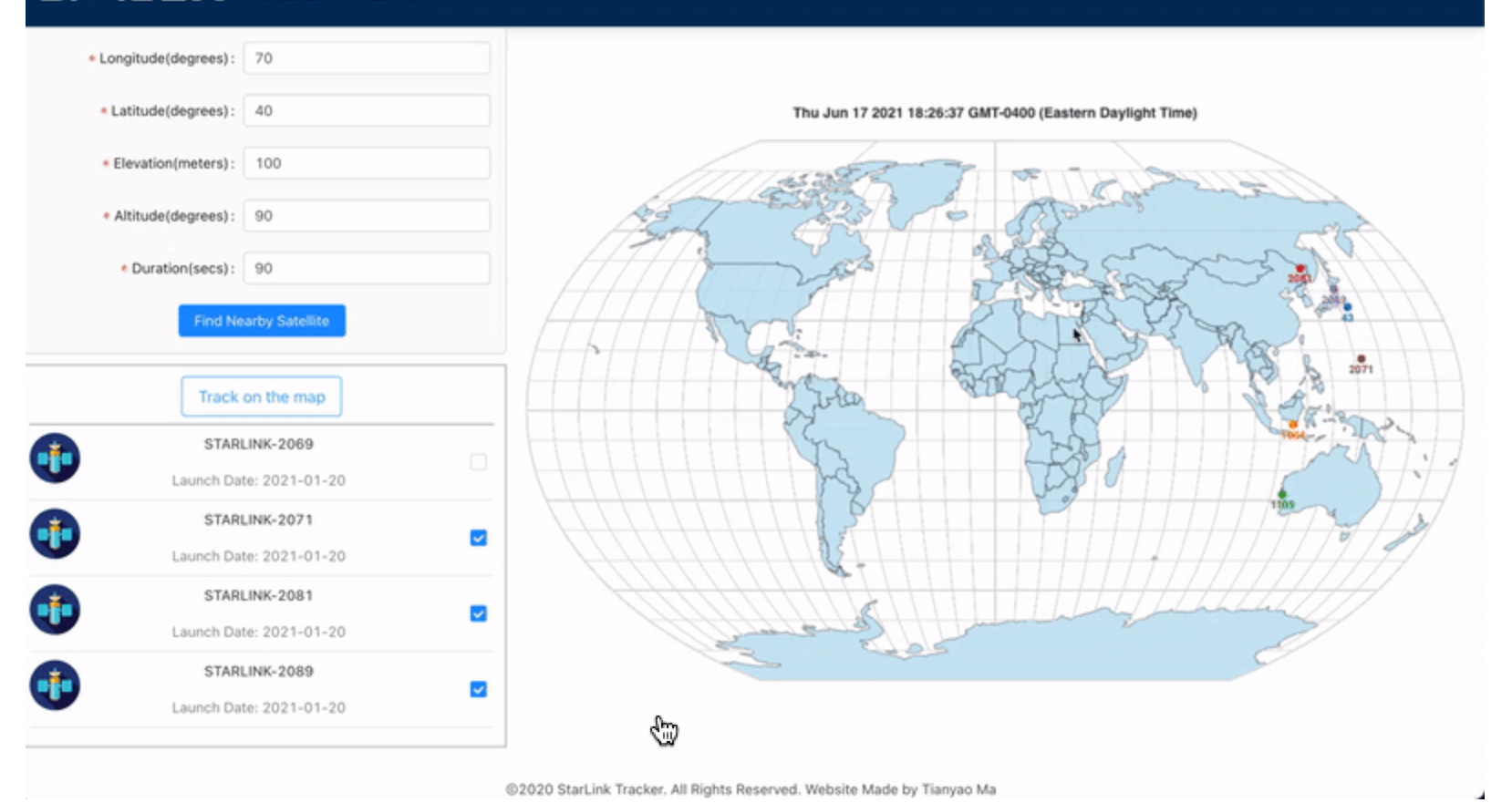 GitHub - Tianyao-Ma/StarLink_Tracker: React JS based Starlink Trajectory Visualization