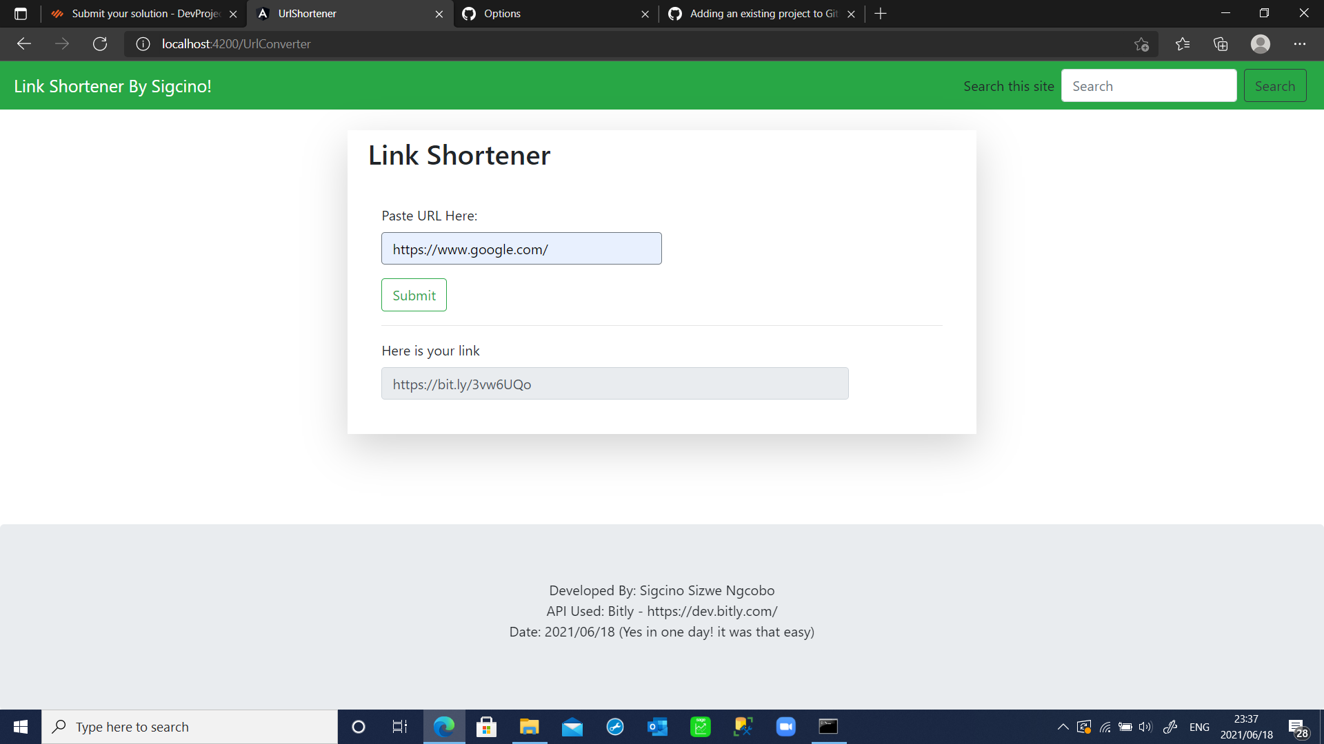 Github Sigcinourlshortener Url Shortener Using Bitly Rest Api