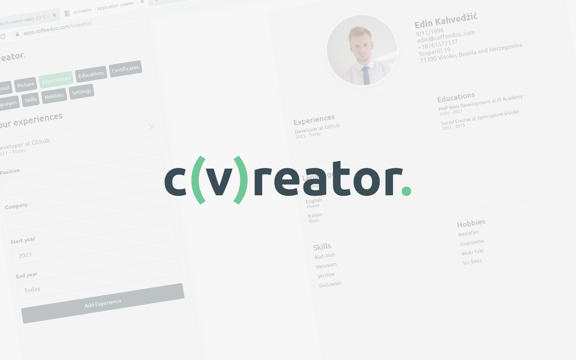 GitHub - coffeedzic/cvreator: CV Creator created with ReactJS & PHP