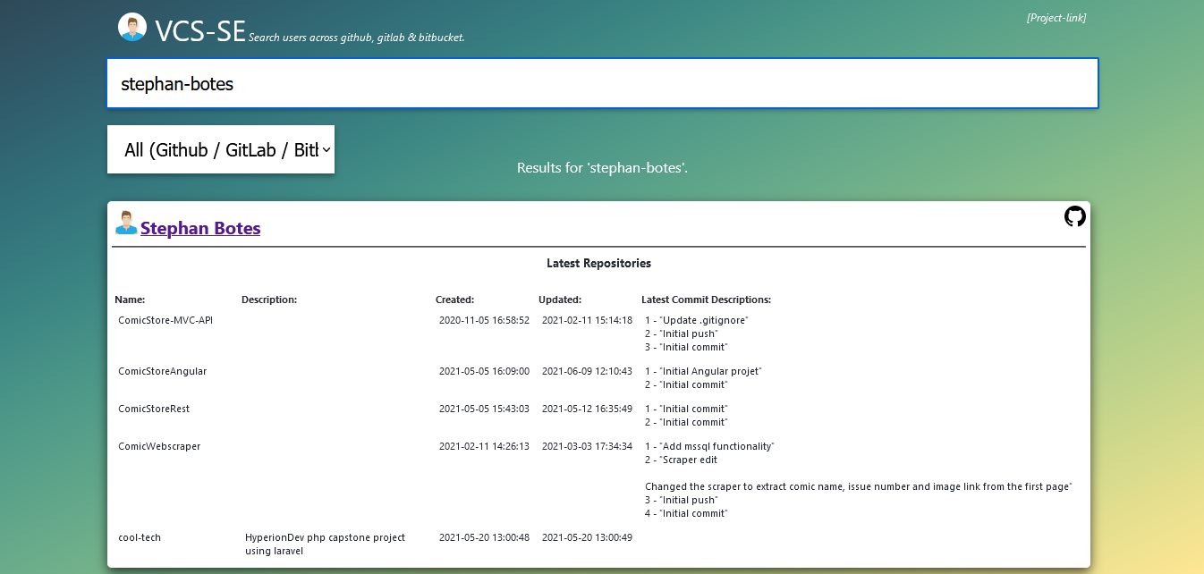 GitHub - Stephan-Botes/vcsse-frontend: A Version Control System Search ...