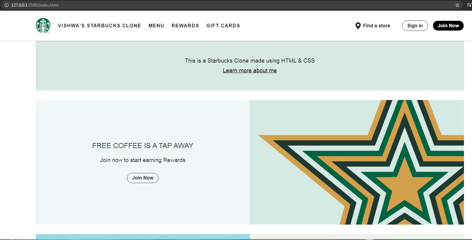 GitHub - Vish-V/Starbucks-Clone: Starbucks Website Clone made using HTML & CSS