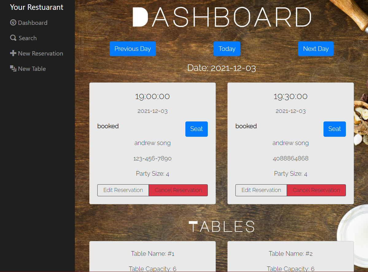 GitHub - Snappysong/restaurant-reservation-project