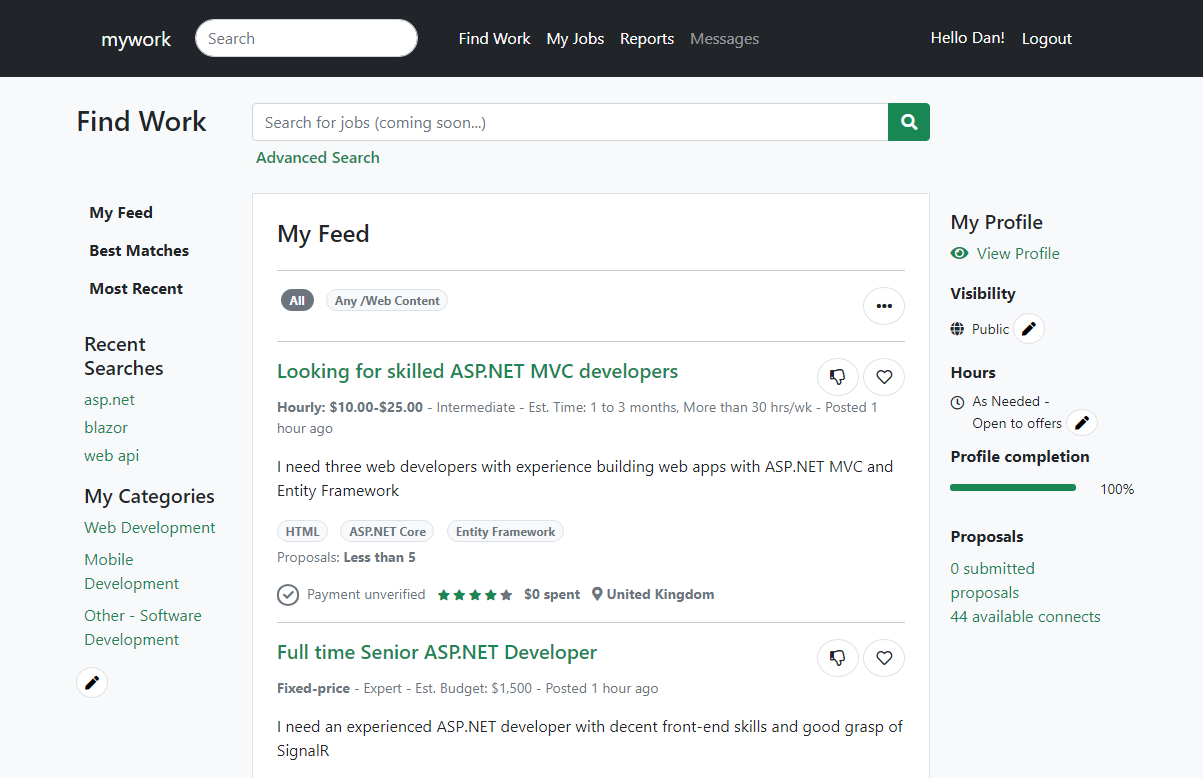 GitHub - Micah-Bello/MyWorkMVC: Functional Clone of Upwork.com using ASP.NET MVC
