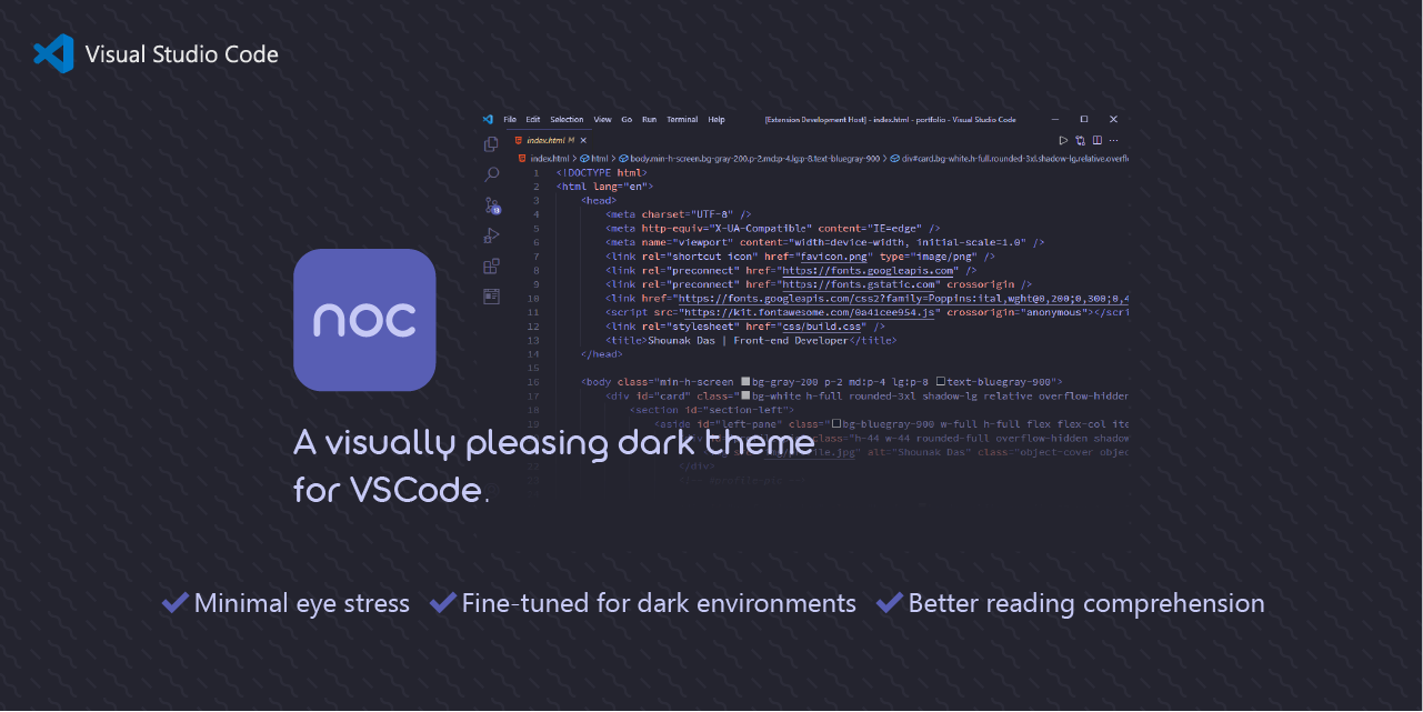 GitHub - dasShounak/noc: A visually pleasing dark theme for VSCode.