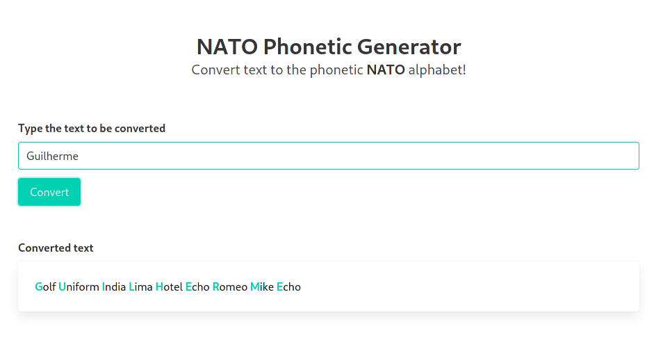 GitHub - guinuxbr/nato-phonetic-generator: This is a simple JavaScript app that converts text ...