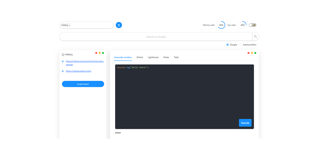 GitHub - nicosh/chrome-dev-newtab: A dev friendly new tab for Google Chrome.