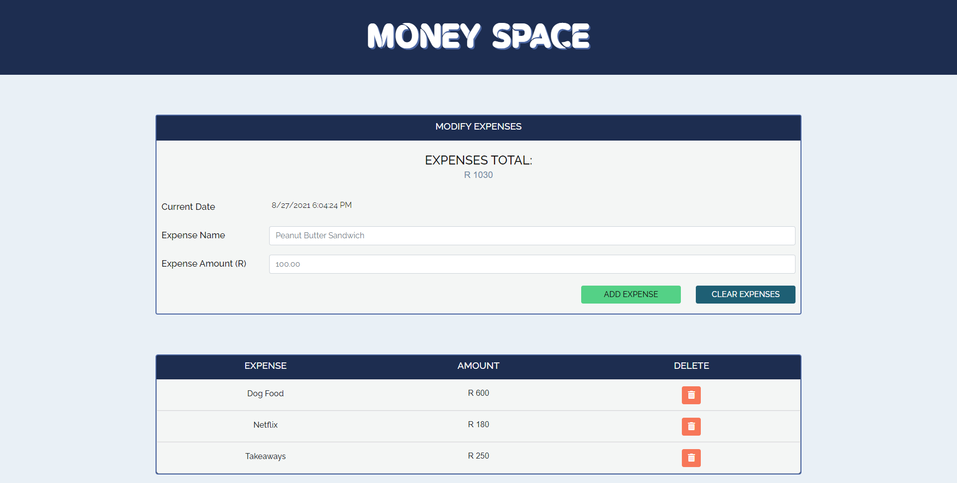 GitHub Christinec dev Money Space An Expense Tracker App Made With 