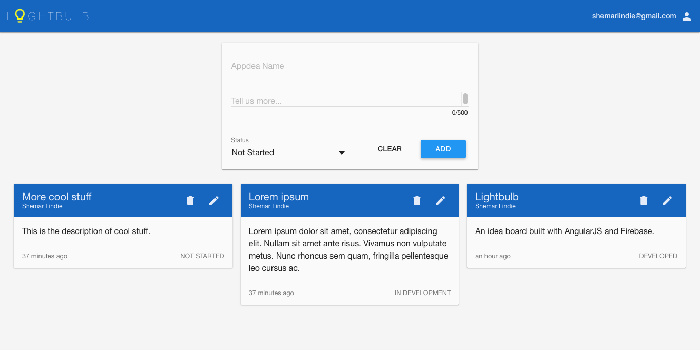 GitHub - shemarlindie/lightbulb: An idea board built with AngularJS and Firebase.