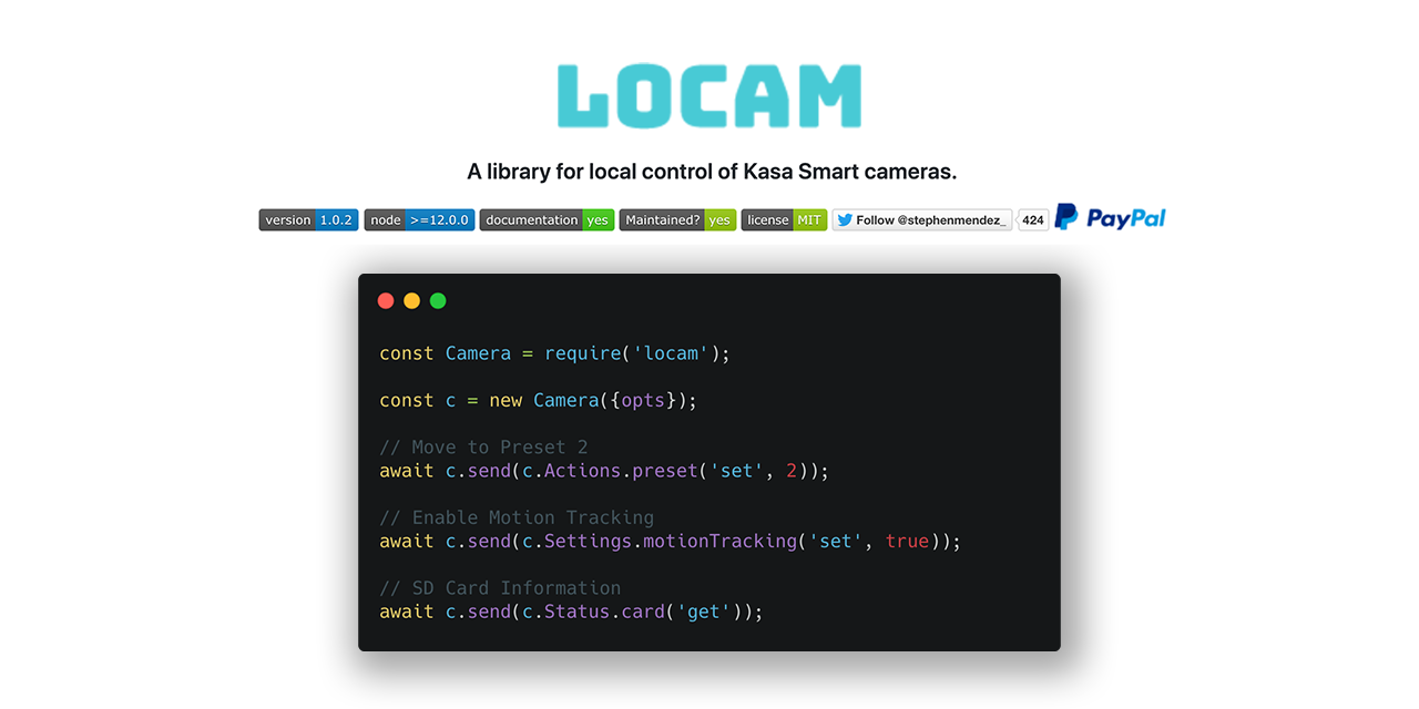 GitHub - 401Unauthorized/locam: A library for local control of Kasa ...