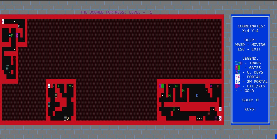 GitHub - jadejohns/DoomedFortress: Simple C console game. Maze with ...