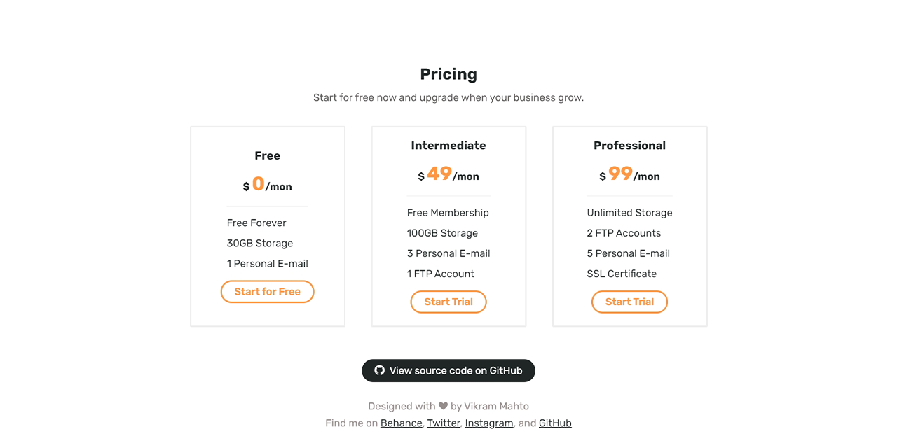 GitHub - vikrammahto/pricing-table: Responsive pricing table made using HTML and CSS.