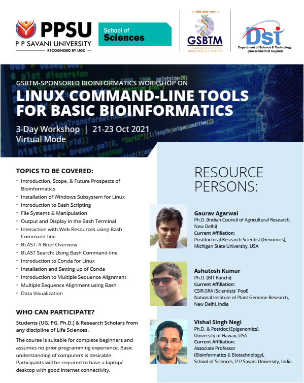 Github Vishalsnegibioinformaticsworkshop21 23oct 2021 A 3 Day National Workshop Was 