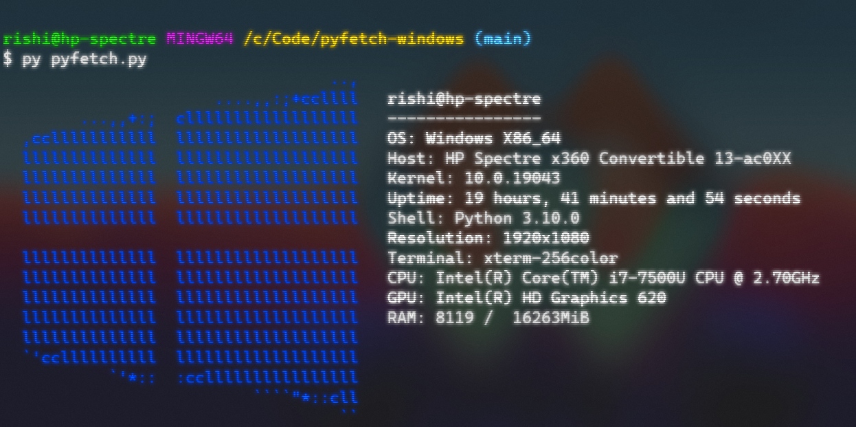 GitHub - NightMasterX/pyfetch-windows: Neofetch in Python for Windows